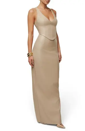 JLUXLABEL Tate Crop Faux Leather Tank - Beige