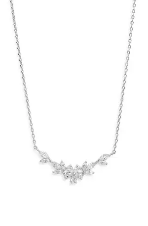 Nordstrom Cubic Zirconia Bar Chain Necklace - Clear- Silver