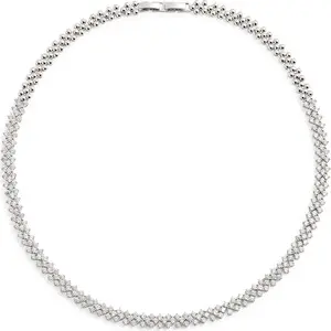 Nordstrom Herringbone Cubic Zirconia Collar Necklace - Clear- Silver