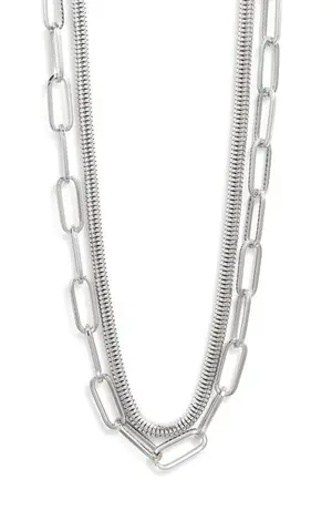 Nordstrom Set Of Snake Chain And Paper Clip Link Necklaces - Silver
