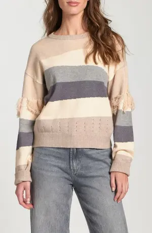 APNY Colorblock Fringe Sweater