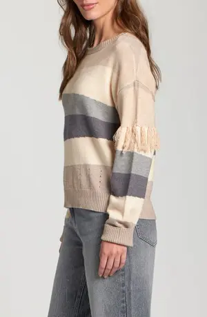 APNY Colorblock Fringe Sweater