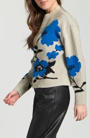 APNY Floral Jacquard Mock Neck Sweater