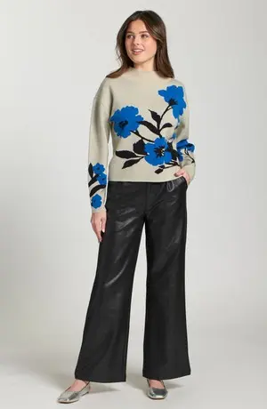 APNY Floral Jacquard Mock Neck Sweater