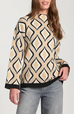 APNY Jacquard Funnel Neck Sweater - Desert