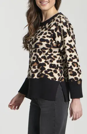 APNY Leopard Jacquard Crewneck Sweater