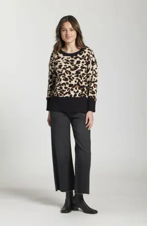 APNY Leopard Jacquard Crewneck Sweater