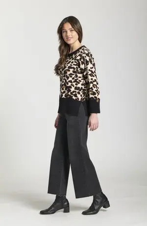 APNY Leopard Jacquard Crewneck Sweater