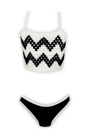 NESSI BYRD Chevron Crochet Bikini Set - Black-white