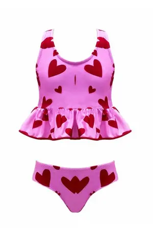 NESSI BYRD Sweetheart Print Peplum Tankini - Pink