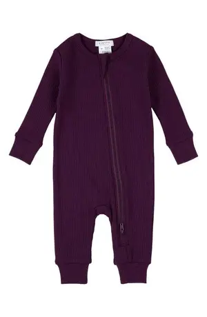 PETIT LEM Cotton Blend Rib Romper - Dark Purple