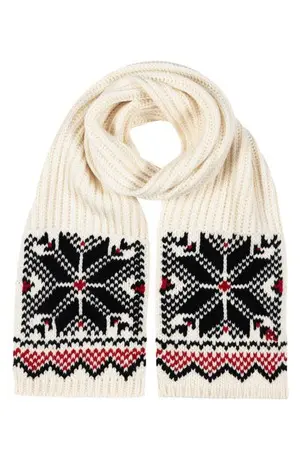 Polo Ralph Lauren Winter Snowflake Wool Scarf - Cream Multi