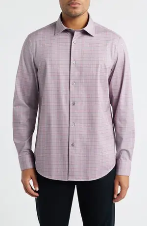 Bugatchi James Ooohcotton® Check Button-up Shirt - Wood Rose