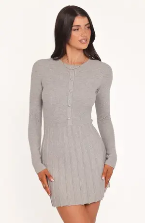 PETAL & PUP Darlina Long Sleeve Mini Dress - Heather Grey