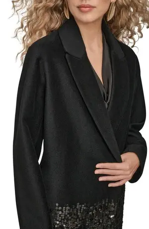 Donna Karan New York Sequin-embellished Wool-blend Longline Coat