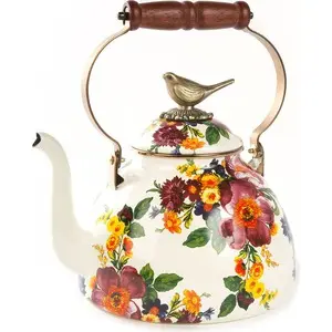 MACKENZIE-CHILDS Flower Market 3-quart Enameled Steel Teapot - White