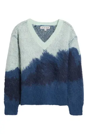CITY BLUES Brushed Jacquard V-neck Sweater