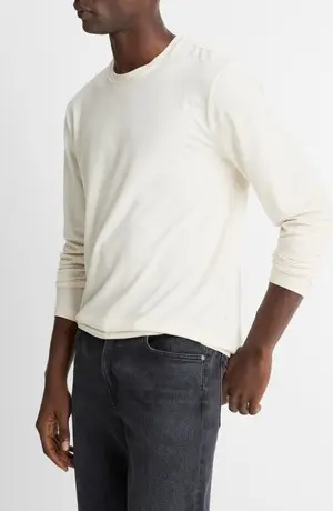 Vince Long Sleeve Cotton & Modal Blend T-shirt - Bone