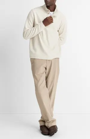 Vince Long Sleeve Stand Collar Cotton Henley