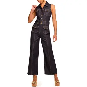 Ramy Brook Stephania Topstitch Detail Sleeveless Denim Jumpsuit - Resin Rinse