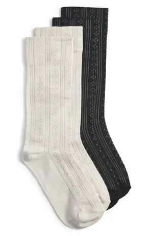 K BELL SOCKS Pointelle Crew Socks 2-pack - White