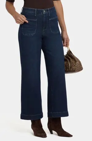 NYDJ Teresa Patch Pocket High Waist Ankle Wide Leg Jeans - Blacken Blue