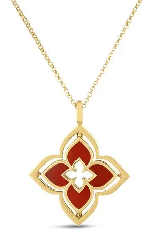 Roberto Coin Venetian Princess Pirouette Red Agate Flower Pendant Necklace - Yellow