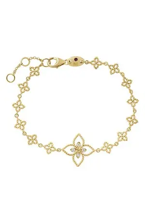 Roberto Coin Principessa Diamond Flower Station Bracelet - Yellow
