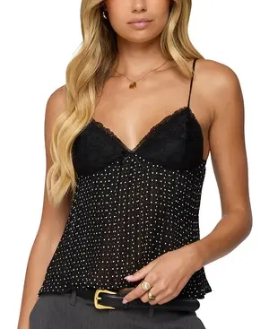 EDIKTED Rhian Lace Trimmed Babydoll Top - Black