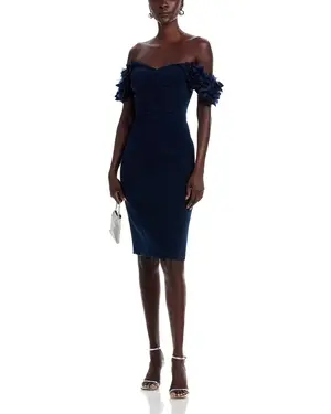 Rickie Freeman For Teri Jon Organza Off-the-shoulder Dress