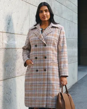 ESTELLE Plaid Double Breasted Coat