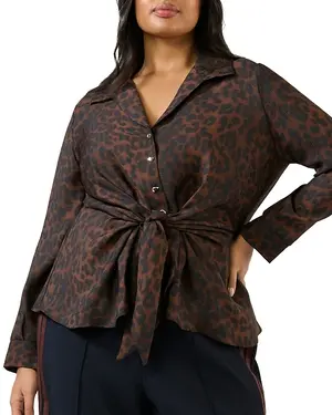 ESTELLE Leona Tie Waist Blouse - Chocolate/ Navy