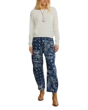 Free People Boatneck Pullover Sweater - White Combo