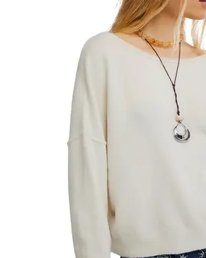 Free People Boatneck Pullover Sweater - White Combo