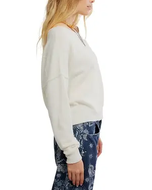 Free People Boatneck Pullover Sweater - White Combo