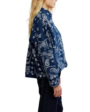 Free People Opal Swing Printed Denim Jacket - Navy Combo