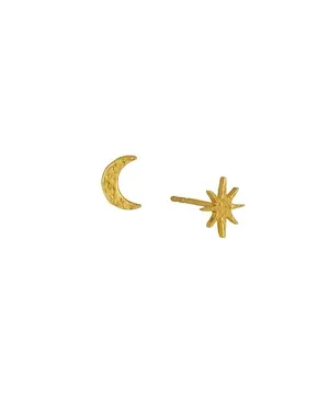 OTTOMAN HANDS Moon And Star Stud Earrings - Gold