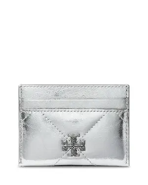 Tory Burch Kira Diamond Quilted Leather Card Case - Silver