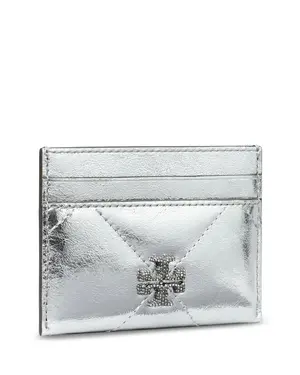 Tory Burch Kira Diamond Quilted Leather Card Case - Silver