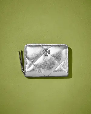 Tory Burch Kira Diamond Quilted Leather Card Case - Silver