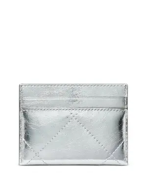 Tory Burch Kira Diamond Quilted Leather Card Case - Silver
