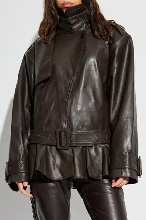 ROTATE BY BIRGER CHRISTENSEN Belted Leather Jacket - Brown