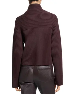 Theory Wool Ribbed Mock Neck Sweater - Deep Plum