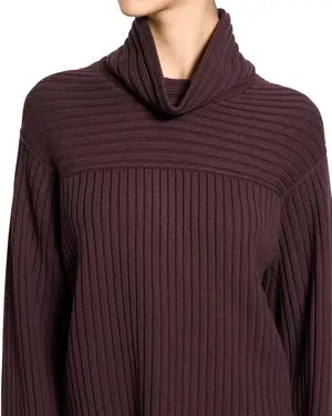 Theory Wool Ribbed Mock Neck Sweater - Deep Plum
