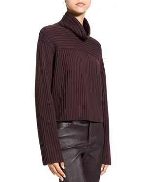 Theory Wool Ribbed Mock Neck Sweater - Deep Plum