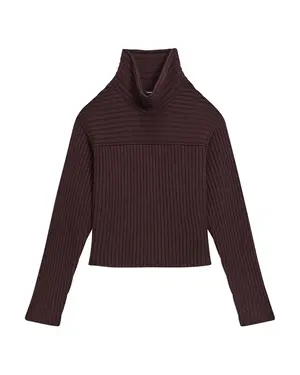 Theory Wool Ribbed Mock Neck Sweater - Deep Plum