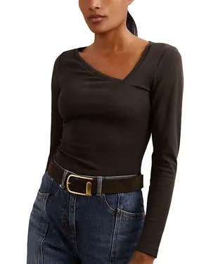 REISS Felicity Asymmetric Neck Long Sleeve Top