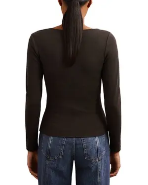 REISS Felicity Asymmetric Neck Long Sleeve Top