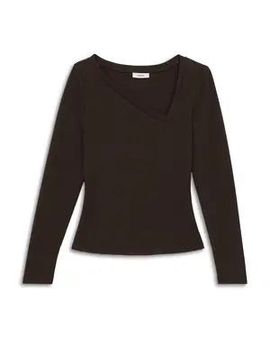 REISS Felicity Asymmetric Neck Long Sleeve Top