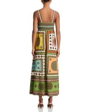 ALEMAIS Printed Viscose-linen Maxi Dress